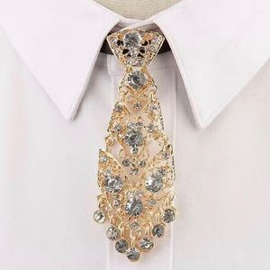 Jewelry | Nwt Gold And Silver Artificial Diamond Tie Necklace | Poshmark